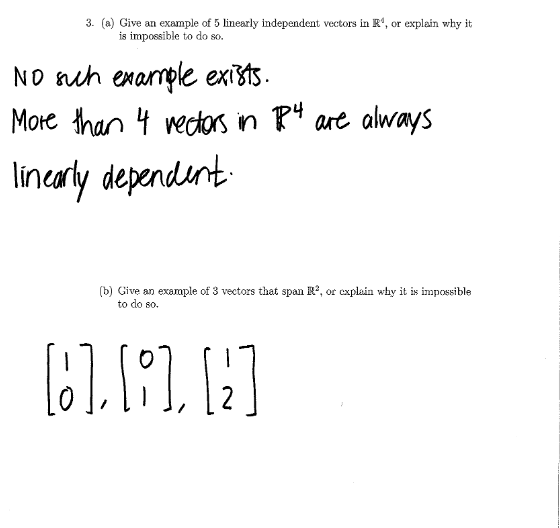 Solved 3. (a) Give an example of 5 linearly independent | Chegg.com