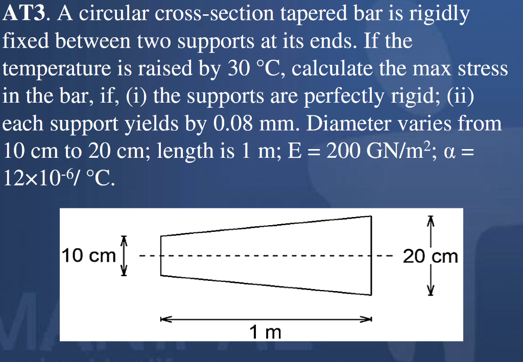 Solved AT3. A circular cross-section tapered bar is rigidly | Chegg.com