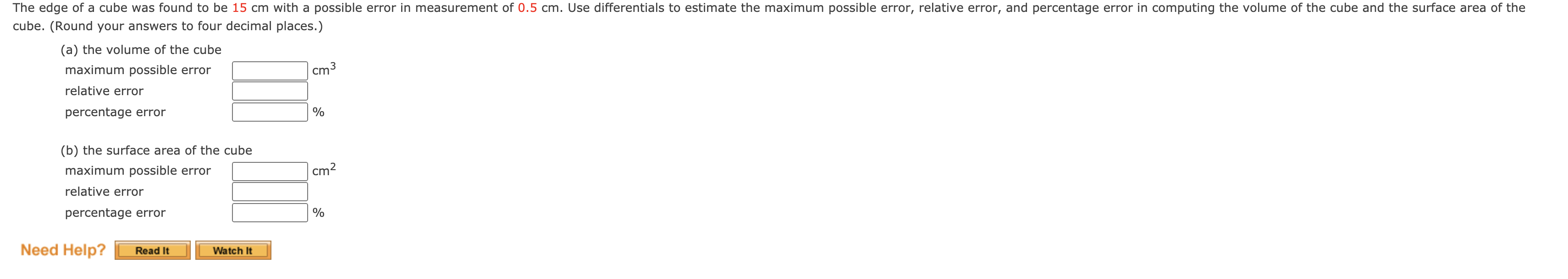 Solved The edge of a cube was found to be 15 cm with a | Chegg.com