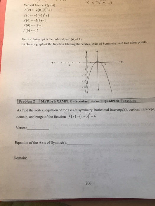 41 label the vertex and axis of symmetry