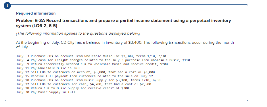Solved Required information Problem 6-3A Record transactions | Chegg.com