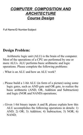 Solved COMPUTER COMPOSITION AND ARCHITECTURE Course Design | Chegg.com