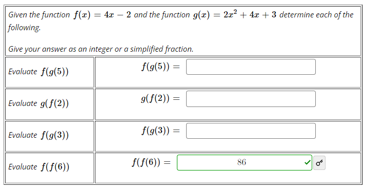 Solved = = Given the function f(x) = 4x – 2 and the function | Chegg.com