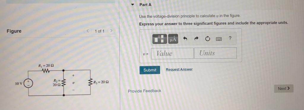 Solved Part A Use the voltage-division principle to | Chegg.com