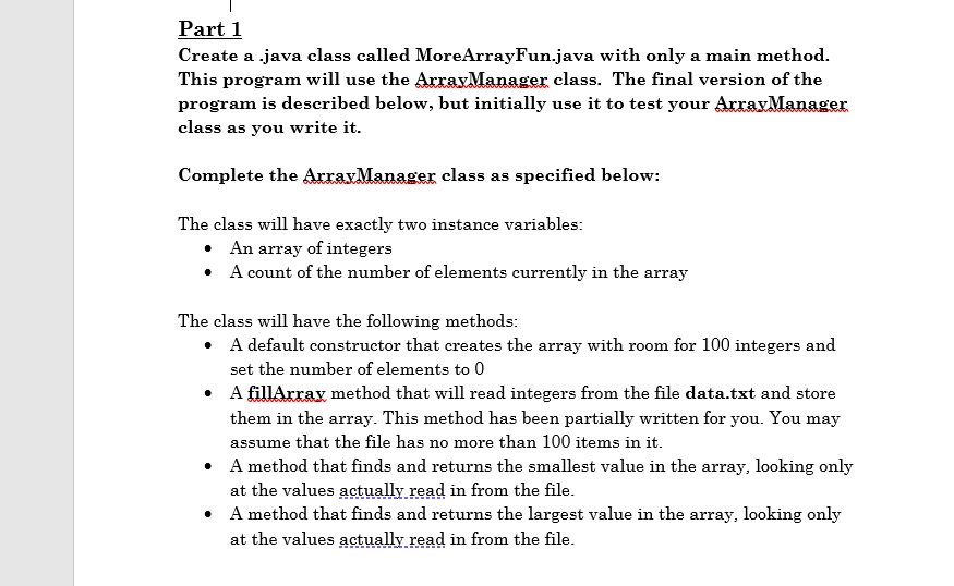 Part 1 Create a java class called MoreArrayFun.java | Chegg.com