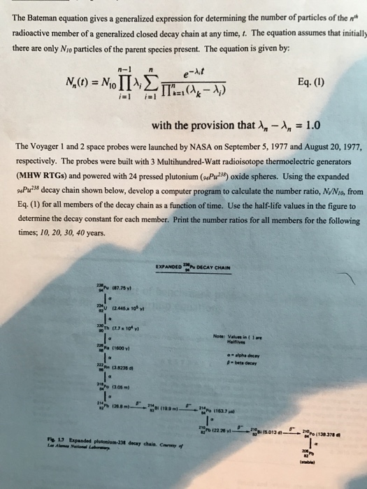 The Bateman equation gives a generalized expression | Chegg.com