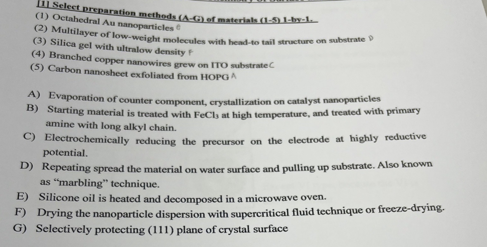 Solved Select preparation methods (A-G) ﻿of materials | Chegg.com