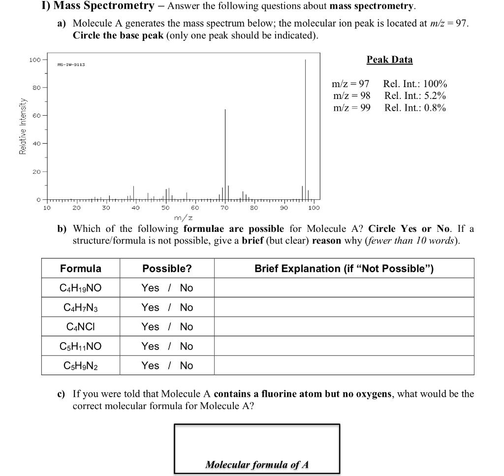 Solved (I) Mass Spectroscopy -- Answer the following | Chegg.com