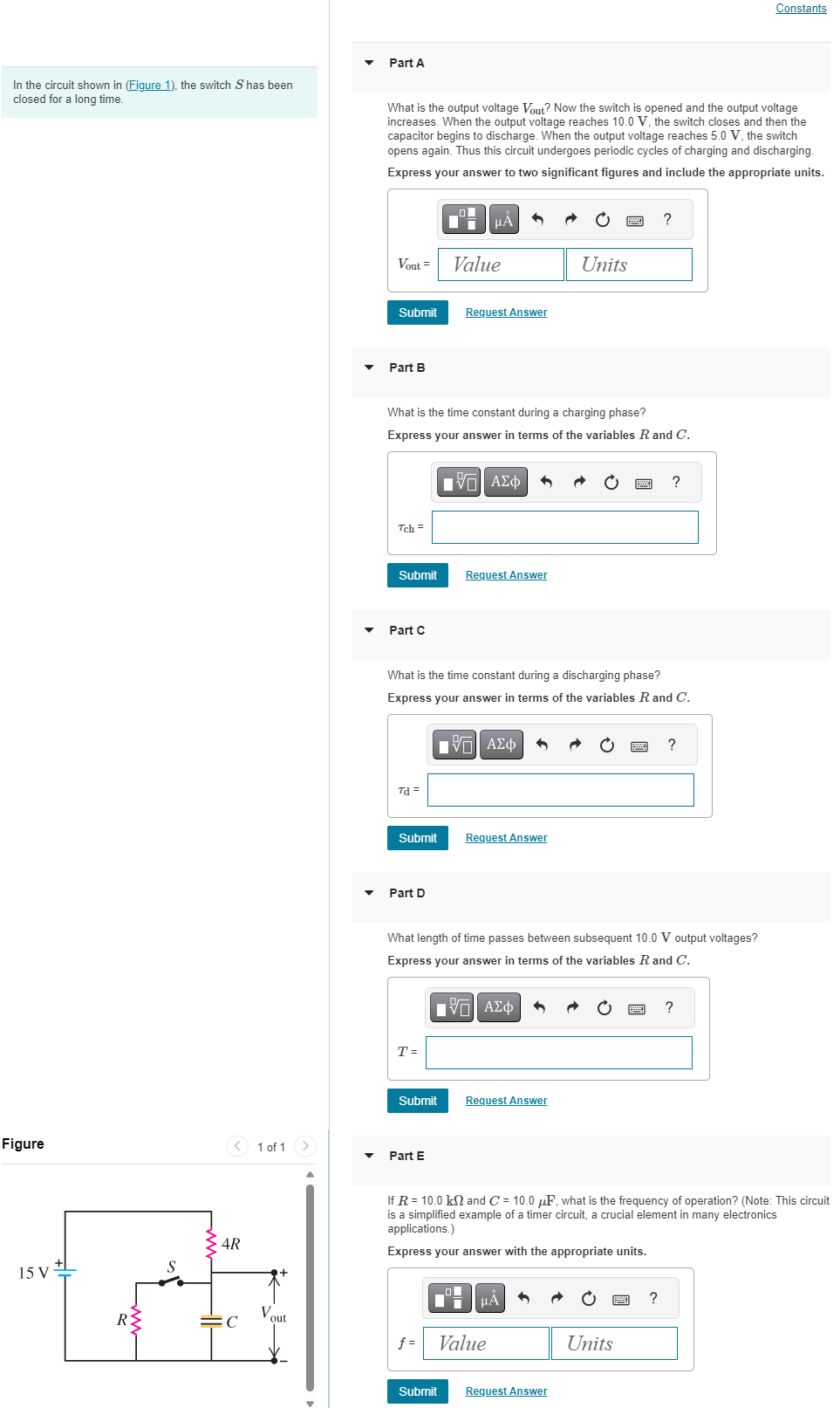 Solved In the circuit shown in (Figure 1), the switch S has | Chegg.com