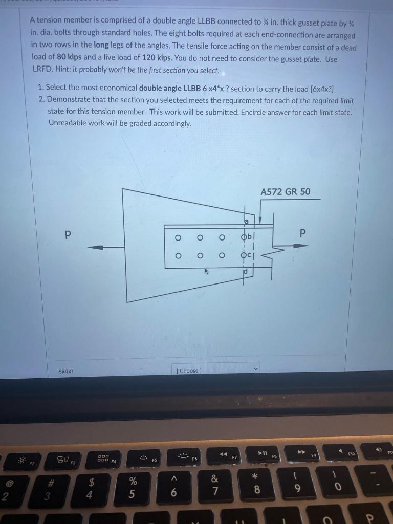 Solved A tension member is comprised of a double angle LLBB | Chegg.com
