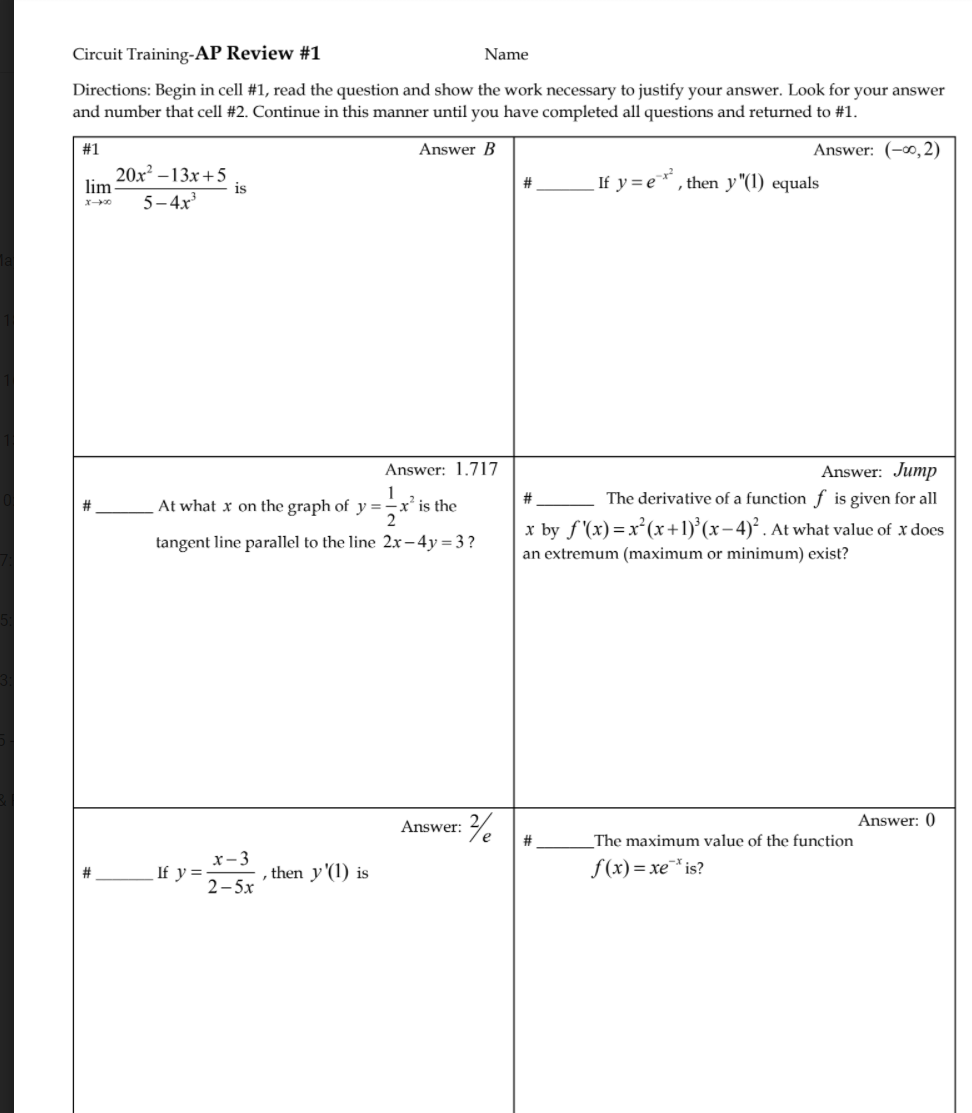 Solved Circuit Training-AP Review #1 Name Directions: Begin | Chegg.com