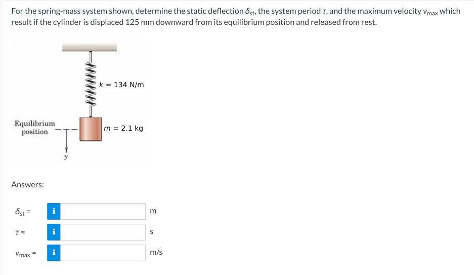 Solved For the spring-mass system shown, determine the | Chegg.com