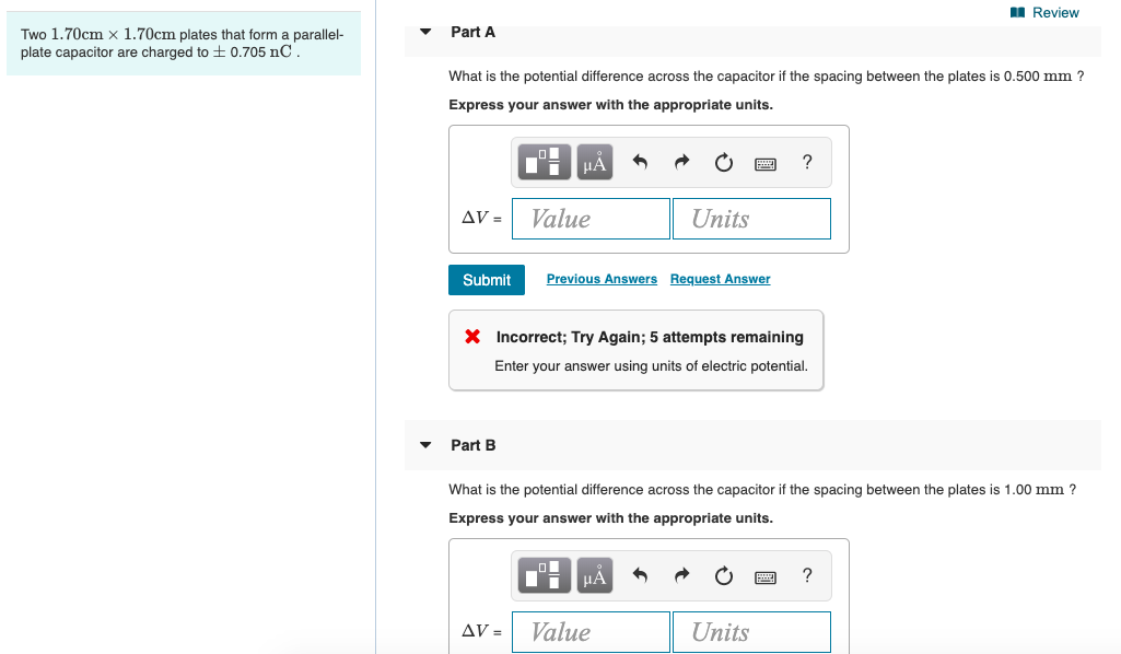 Solved Review Part A Two 1.70cm x 1.70cm plates that form a | Chegg.com