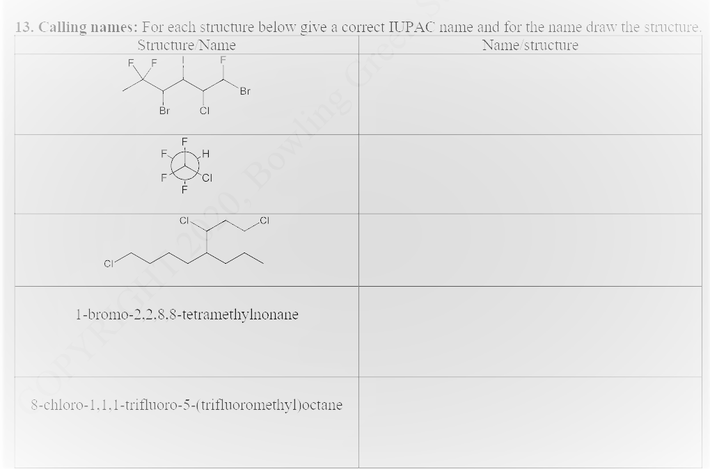 Solved 13. Calling names: For each structure below give a | Chegg.com
