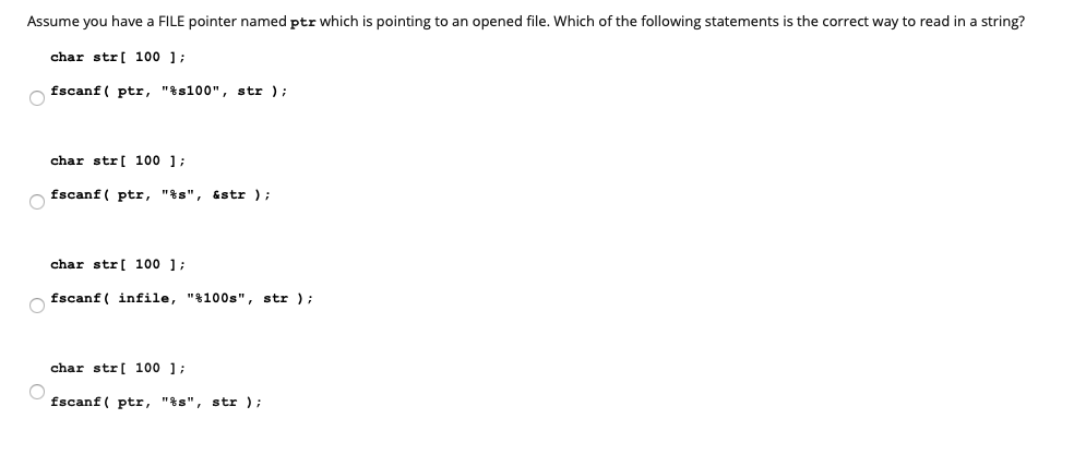 Solved Assume you have a FILE pointer named ptr which is | Chegg.com