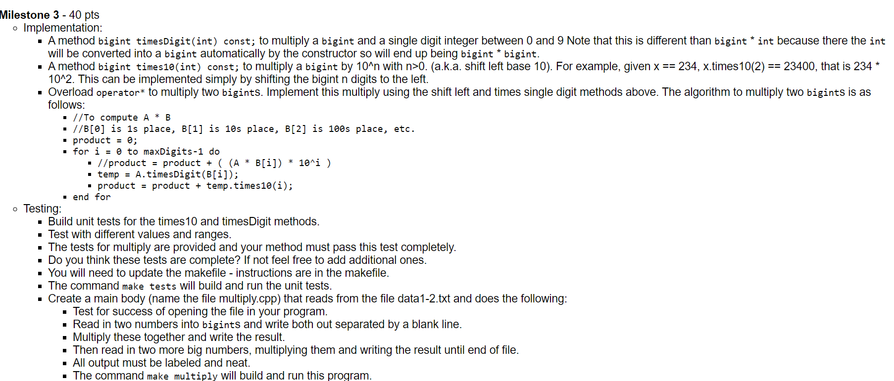 Need help with this milestone. Outline code is | Chegg.com
