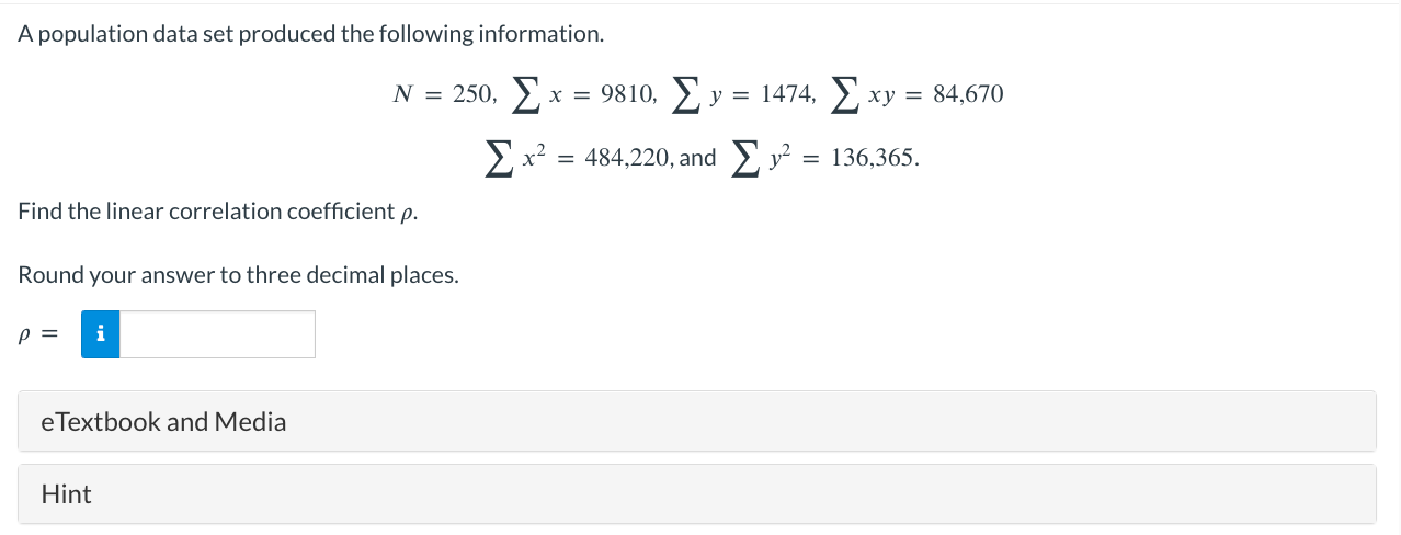 Solved A population data set produced the following | Chegg.com