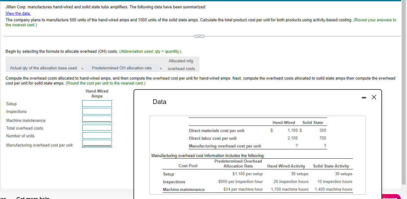 Solved Jillian Corp. manufactures hand-wired and solid state | Chegg.com