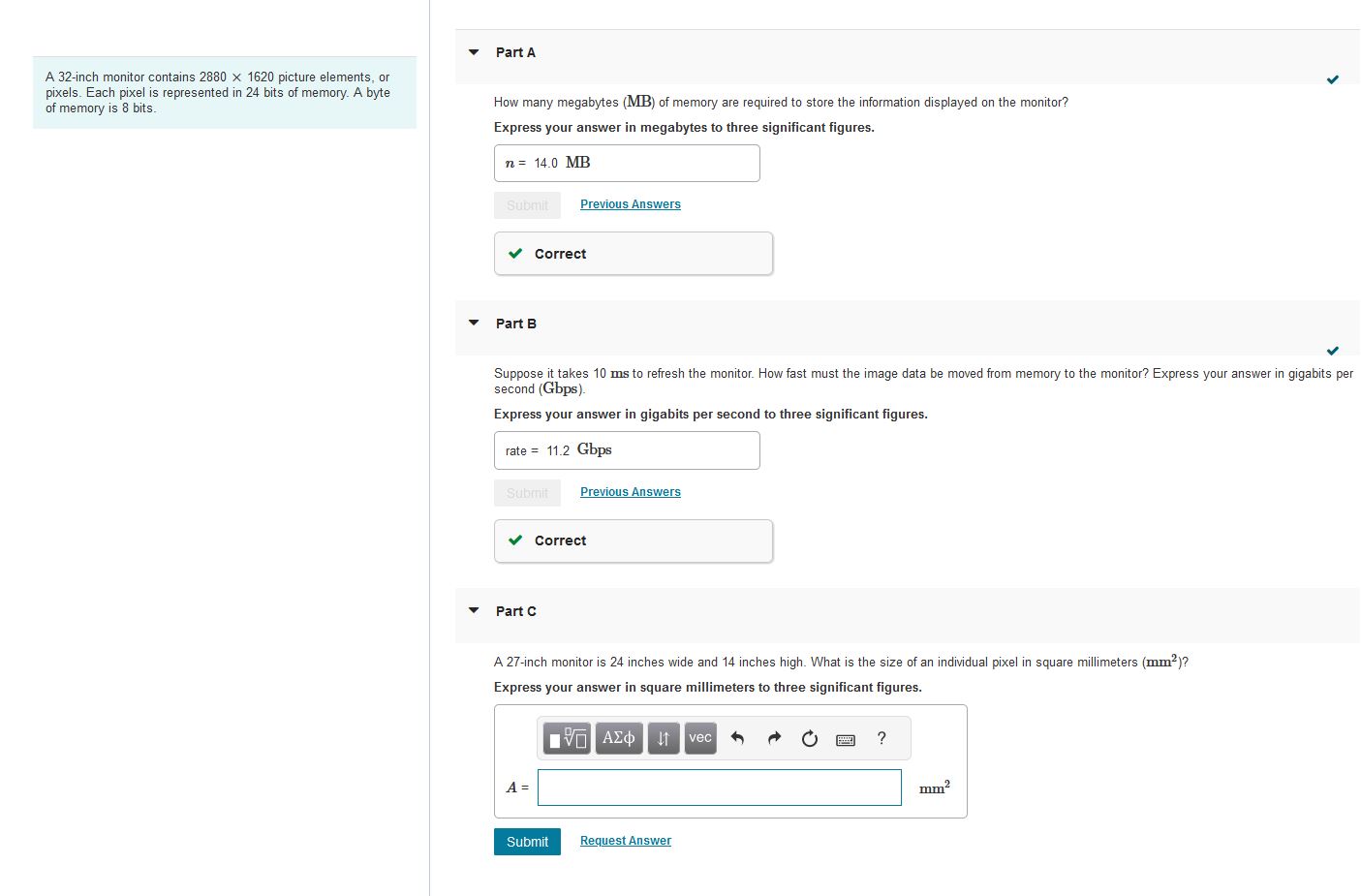 Solved A 32 -inch monitor contains 2880×1620 picture | Chegg.com