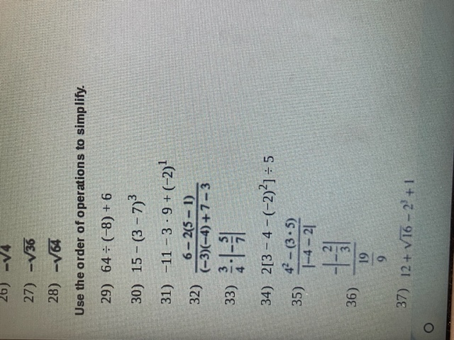 Solved 27) −36 28) −64 Use the order of operations to | Chegg.com