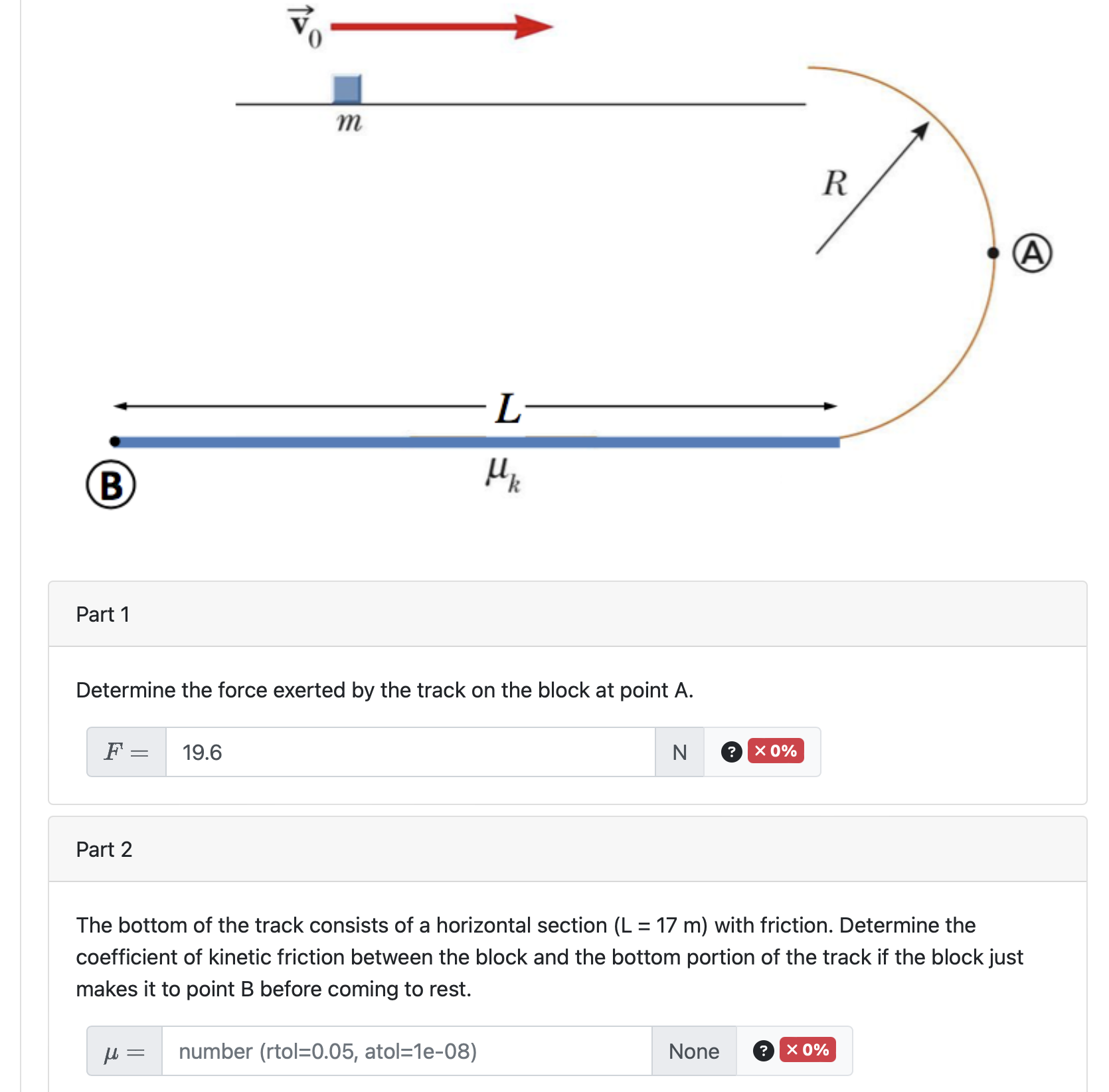 Solved A small block of mass m=2kg is fired with an initial | Chegg.com