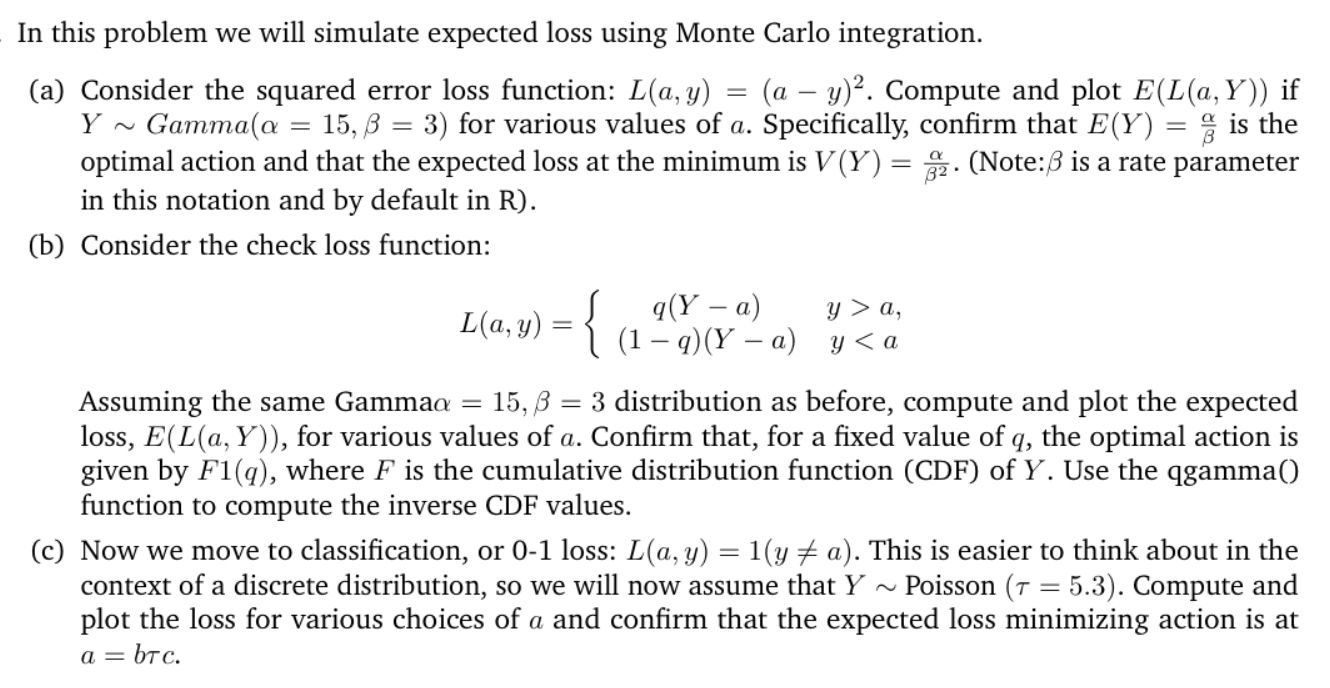 = Y~ = In this problem we will simulate expected loss | Chegg.com