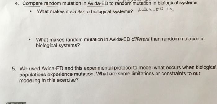 Solved 4. Compare random mutation in Avida-ED to random | Chegg.com