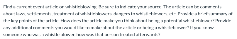 Solved Find A Current Event Article On Whistleblowing Be Chegg solved-find-a-current-event-article-on-whistleblowing-be-chegg