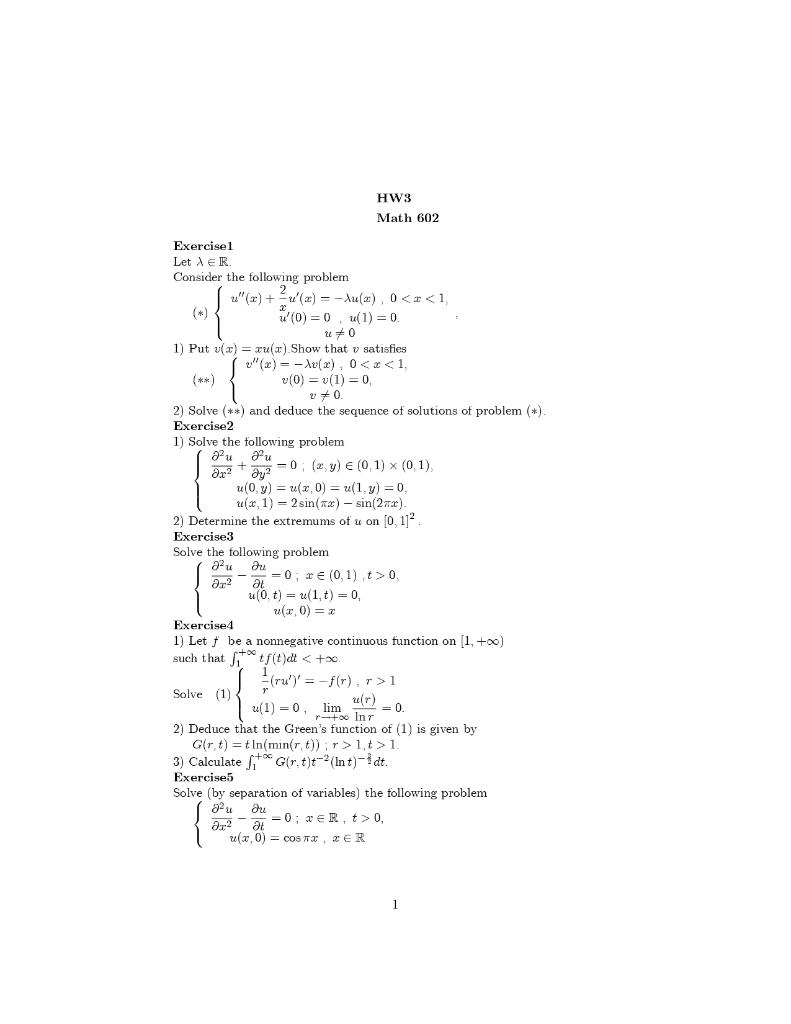 Solved HW3 Math 602 Exercise Let XER Consider the following | Chegg.com