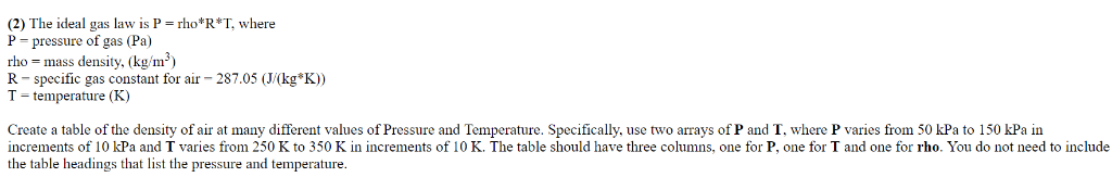 Solved (2) The ideal gas law is P-rho RT, where P-pressure | Chegg.com