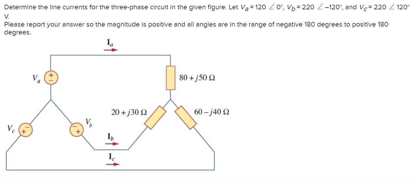 Solved Determine the line currents for the three-phase | Chegg.com