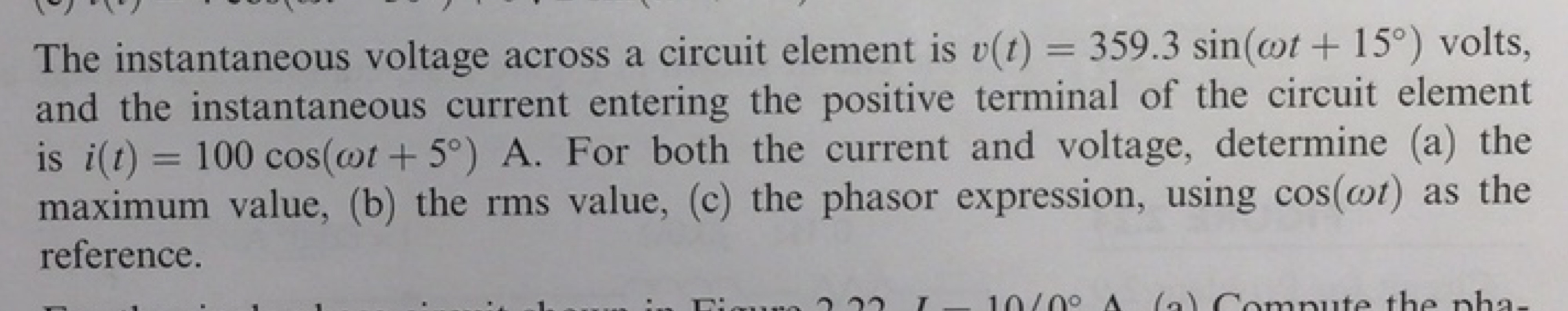 Solved The instantaneous voltage across a circuit element is | Chegg.com