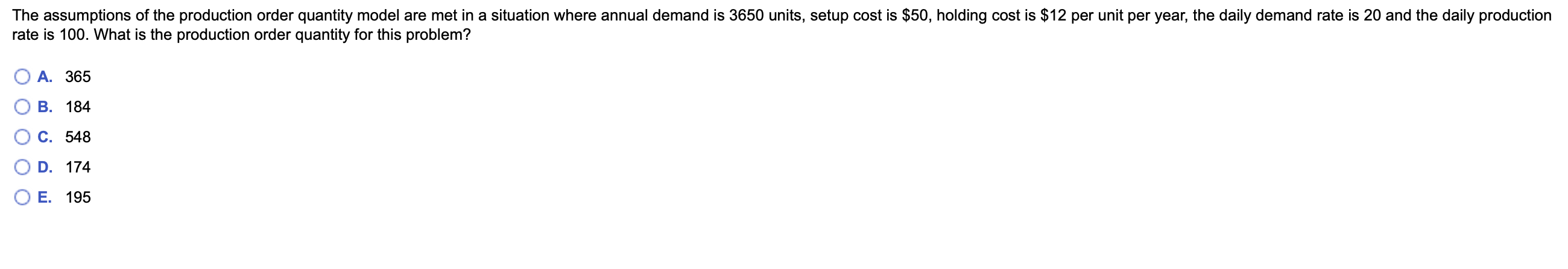 Solved The assumptions of the production order quantity | Chegg.com