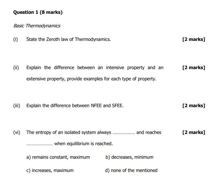 Solved Question 1 (8 marks) Basic Thermodynamics (1) State | Chegg.com