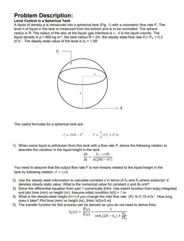 Solved Problem Description: Level Control in a Spherical | Chegg.com