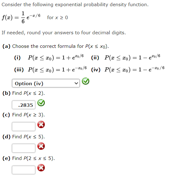 Solved Consider the following exponential probability | Chegg.com