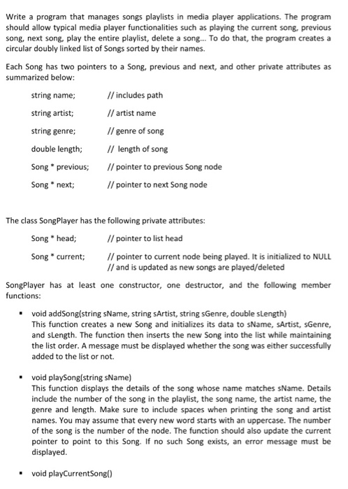 Solved Write a program that manages songs playlists in media | Chegg.com