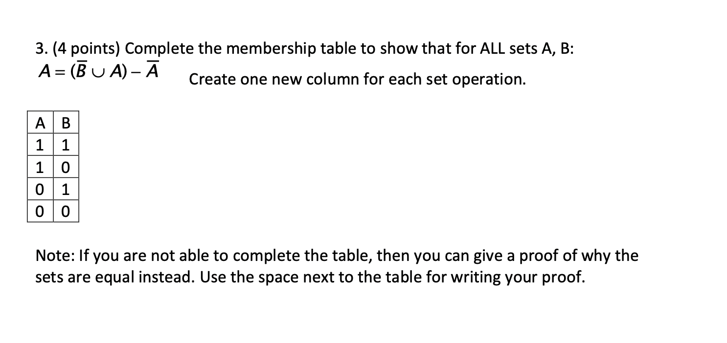 Solved 3. (4 points) Complete the membership table to show | Chegg.com