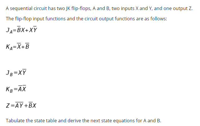 Solved A sequential circuit has two JK flip-flops, A and B, | Chegg.com