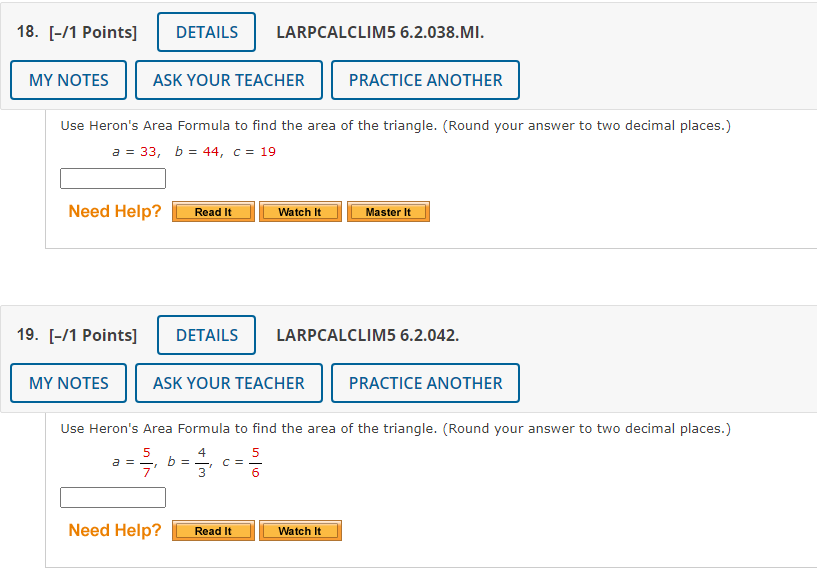 Solved Use Heron's Area Formula to find the area of the | Chegg.com