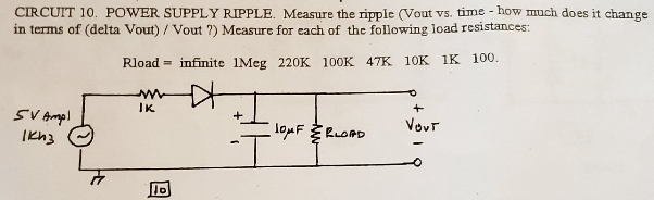 Solved CIRCUIT 10. POWER SUPPLY RIPPLE. Measure the ripple | Chegg.com