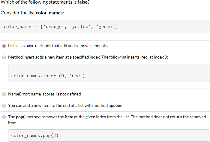 Solved Which Of The Following Statements About The Mylist 