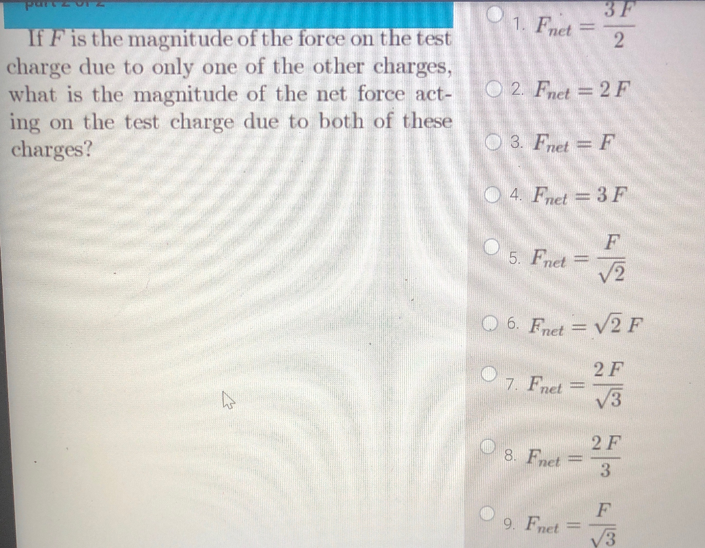 Solved If F is the magnitude of the force on the test charge | Chegg.com