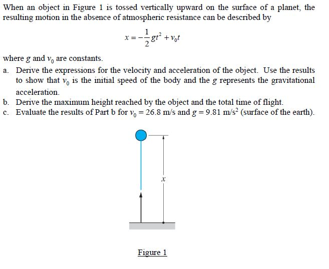 Solved When an object in Figure 1 is tossed vertically | Chegg.com