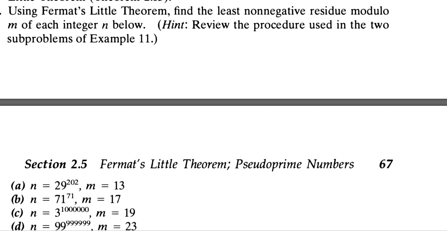 Solved Using Fermats Little Theorem Find The Least 