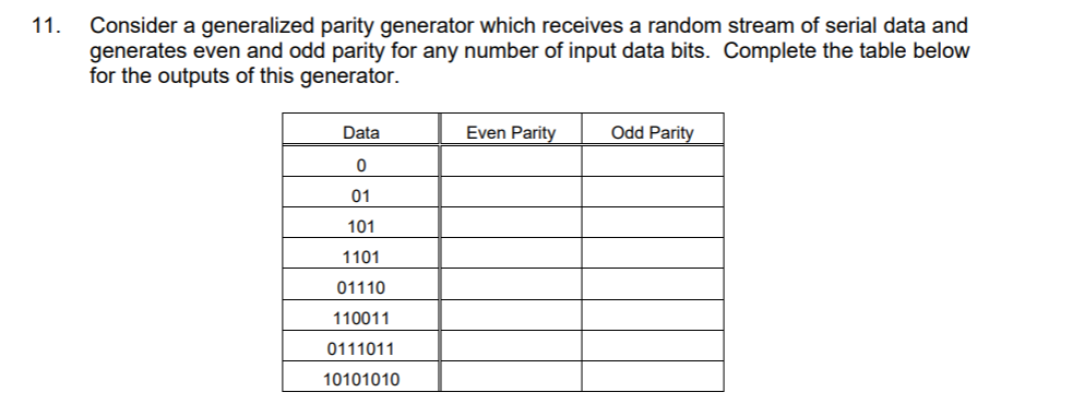 Solved 11. Consider a generalized parity generator which | Chegg.com