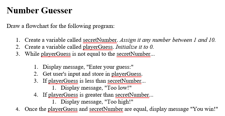 Solved Number Guesser Draw a flowchart for the following | Chegg.com