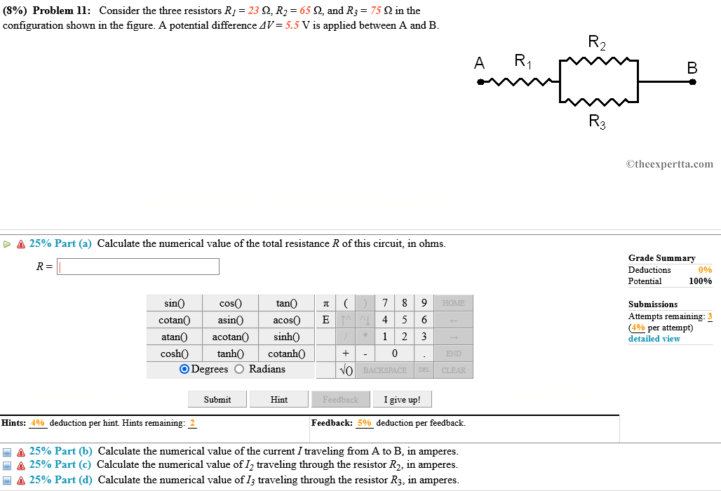 Solved (8%) Problem 11: Consider the three resistors | Chegg.com