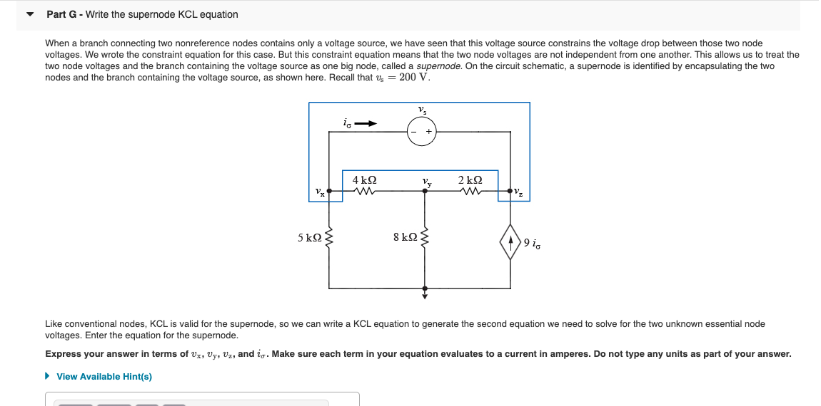 Solved Now you should have four equations (a supernode | Chegg.com
