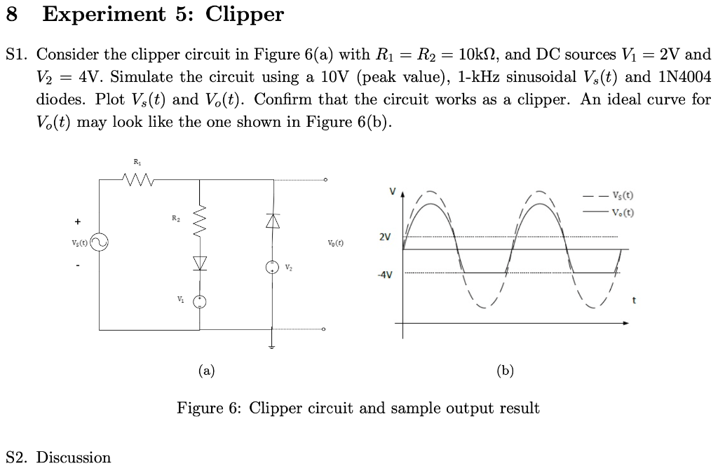 Solved 8 Experiment 5: Clipper S1. Consider the clipper | Chegg.com